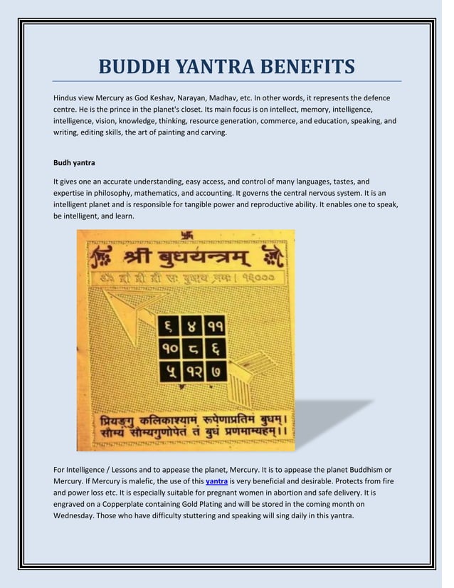 BUDDH YANTRA BENEFITS | PDF