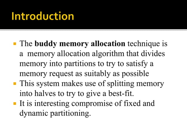 Buddy Memory Allocation system | PPTX | Data Storage and Warehousing | Computing