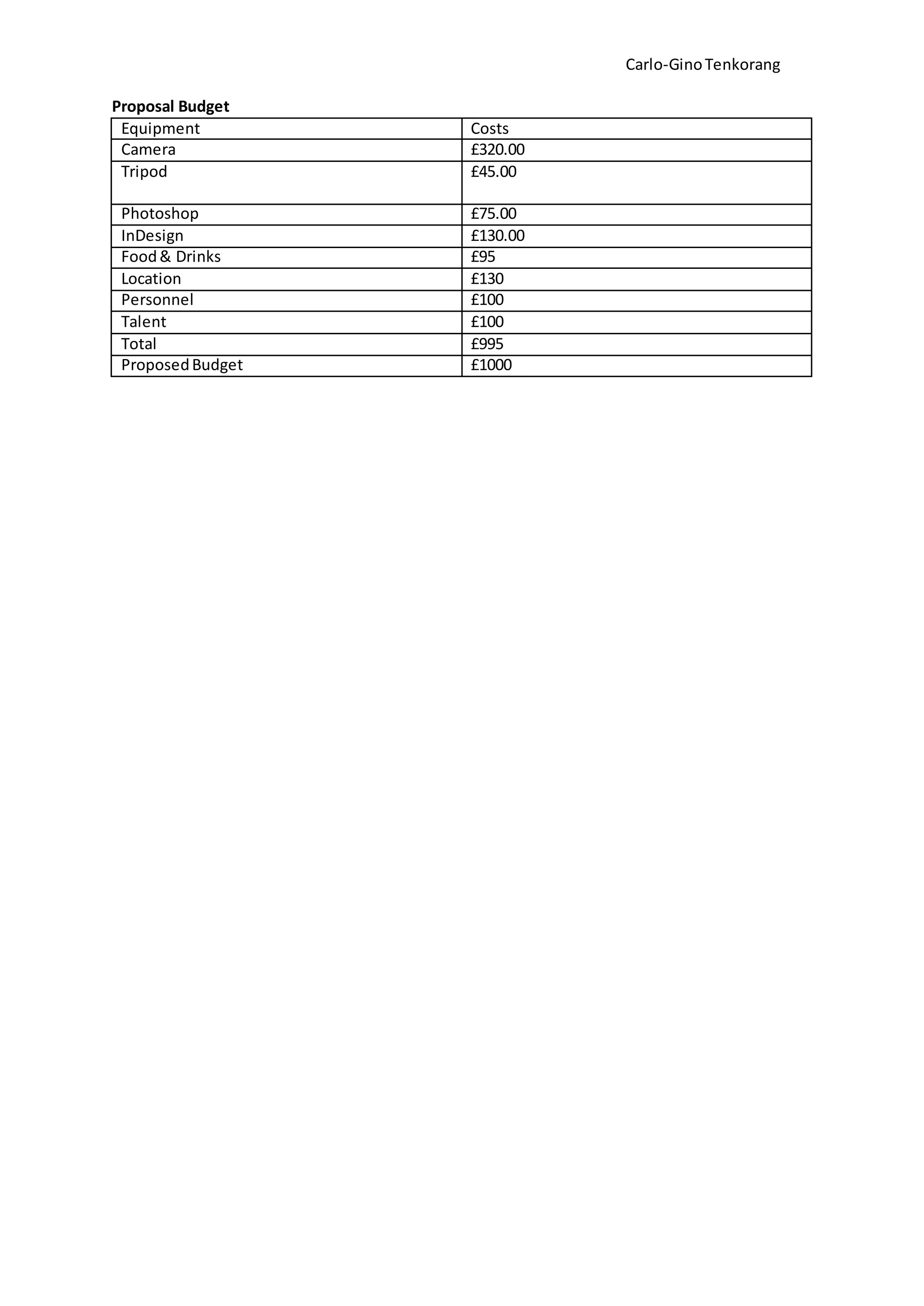 Budget | DOCX | Cameras and Camcorders | Consumer Electronics