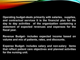 BUDGET IN NURSING, TYPES, CLASSIFICATION | PPT