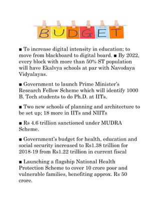 Budget 2018 highlights | PDF