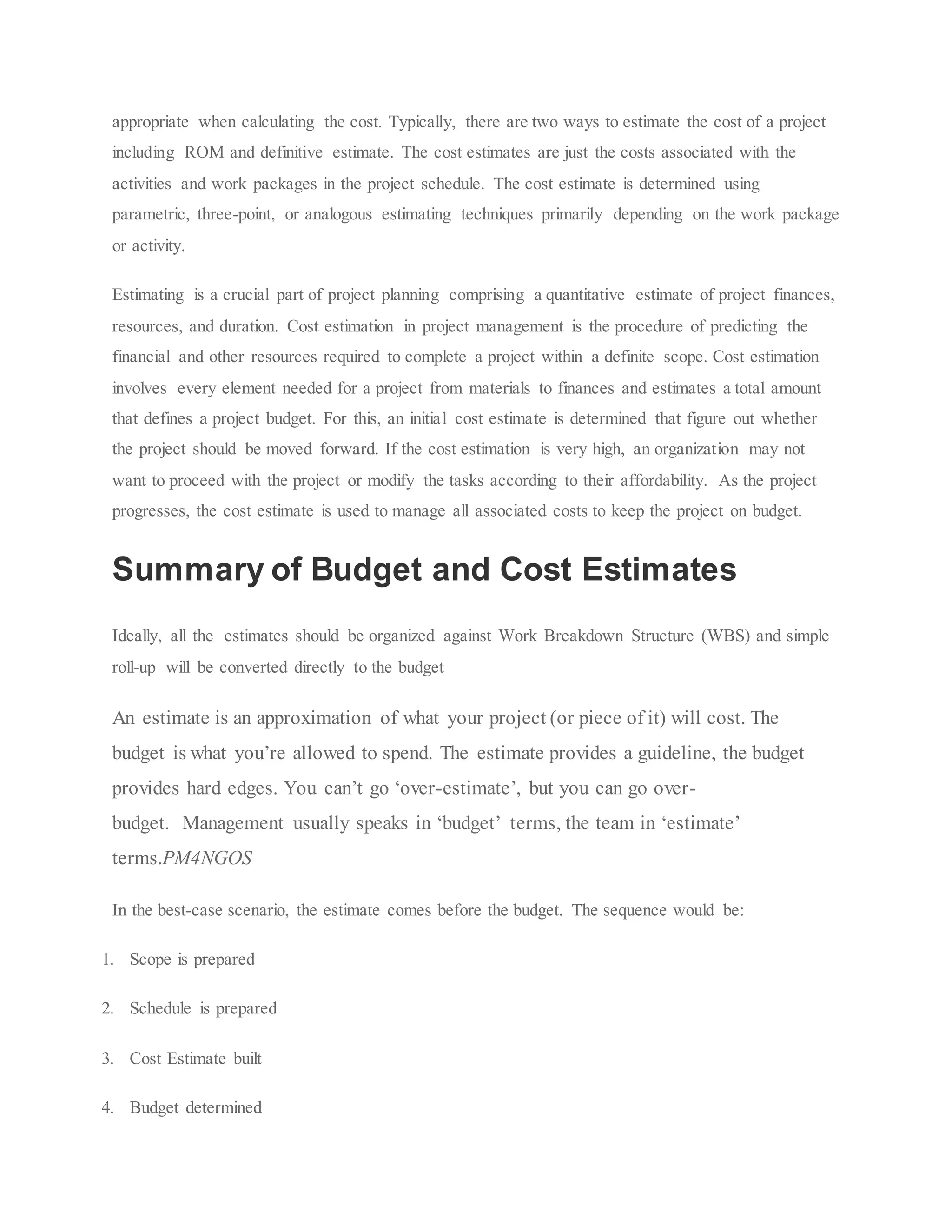 Budget and cost estimates - PMP/CAPM from PMI | DOCX | Business ...