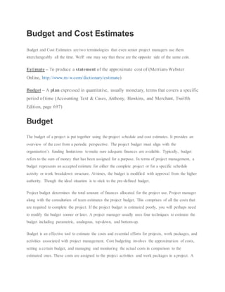 Budget and cost estimates - PMP/CAPM from PMI | DOCX