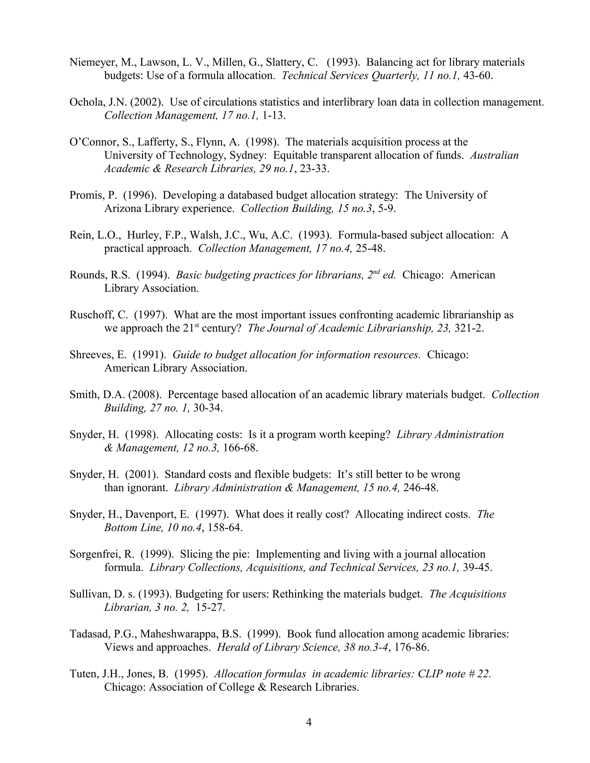 Academic Library Budgets Bibliography | DOC