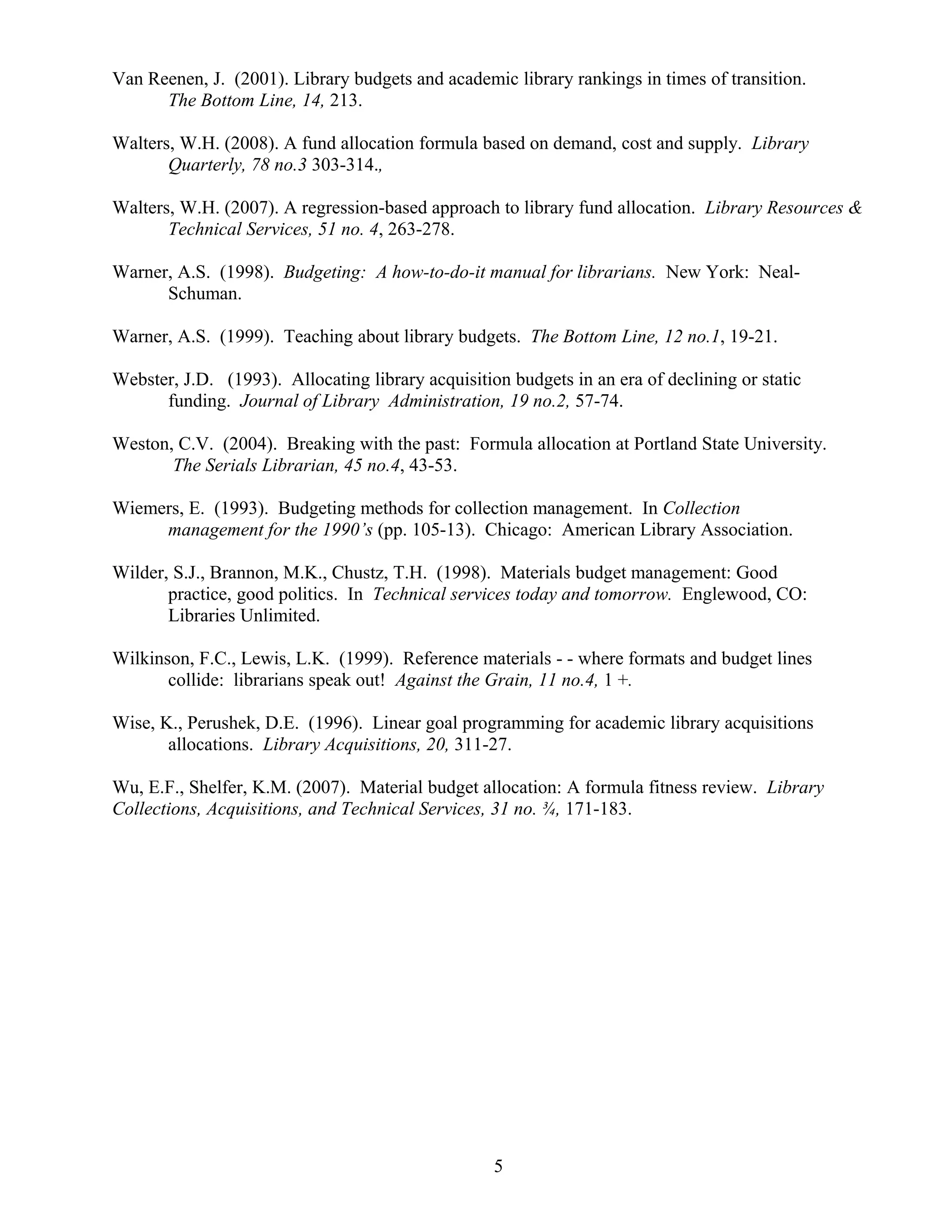 Academic Library Budgets Bibliography | DOC