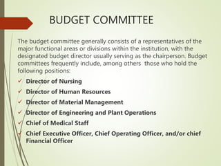 Budget control and budget making techniques in a hospital | PPTX