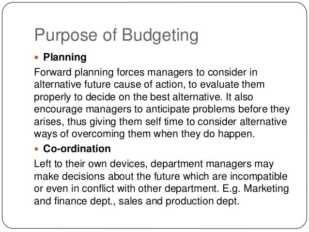 Budgeting, a worked example