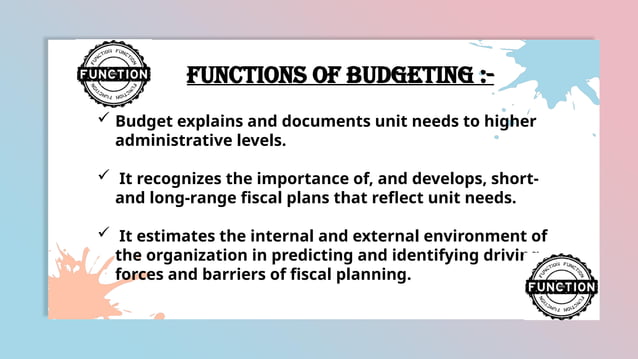 Budgeting, Objectives of budgeting, principal of budgeting , Types of budgeting, Functions of ...