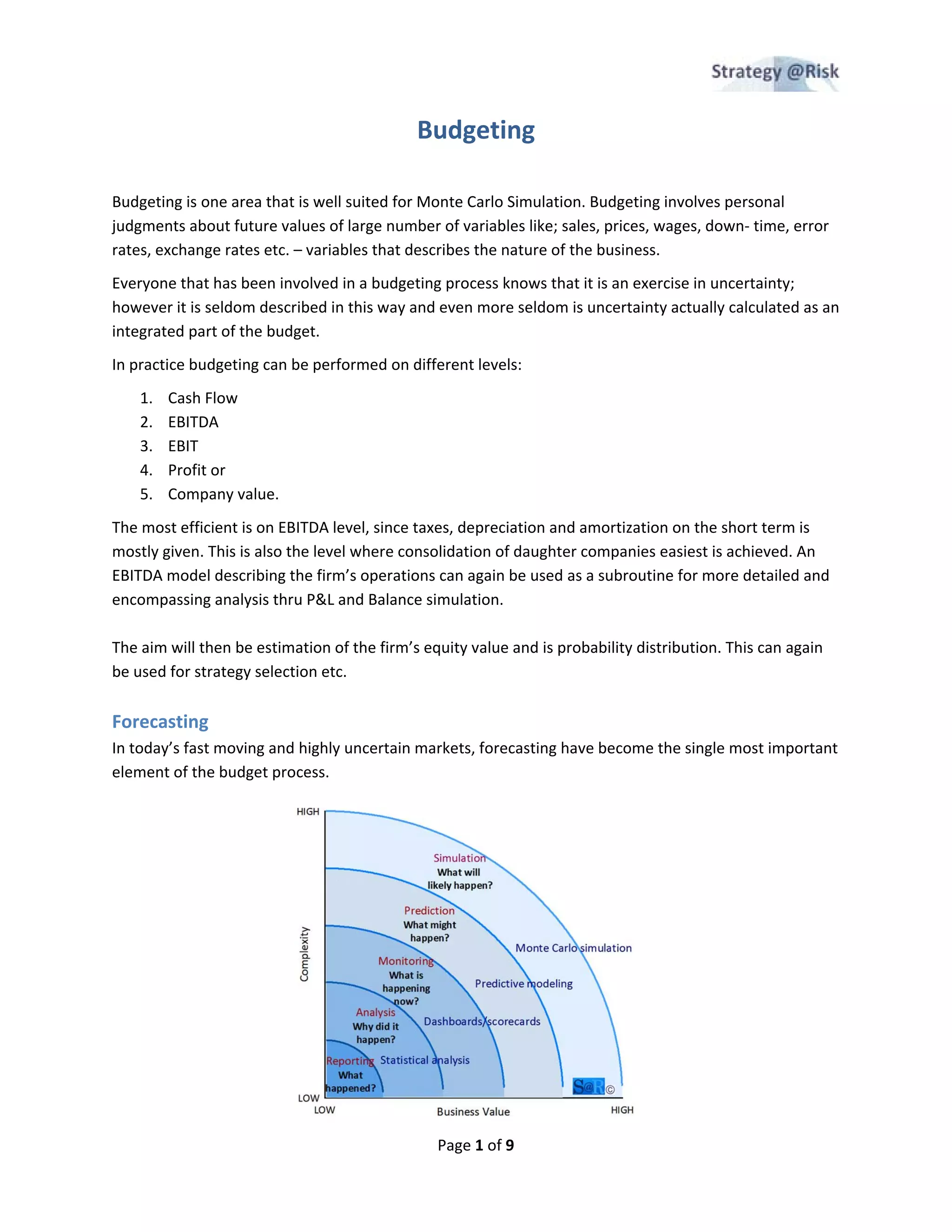 Budgeting with Monte Carlo simulation models | PDF