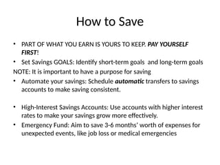 BUDGETING AND SAVING STRATEGIES.pptx.... | PPTX