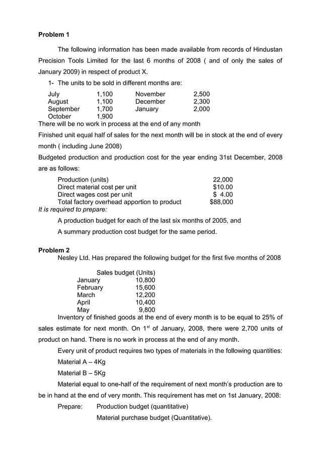 Budgeting exercise | DOC
