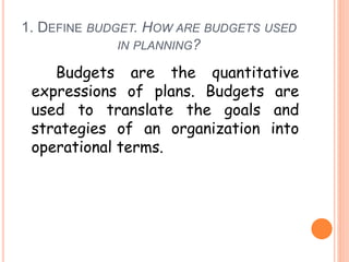 Budgeting for planning and control | PPT
