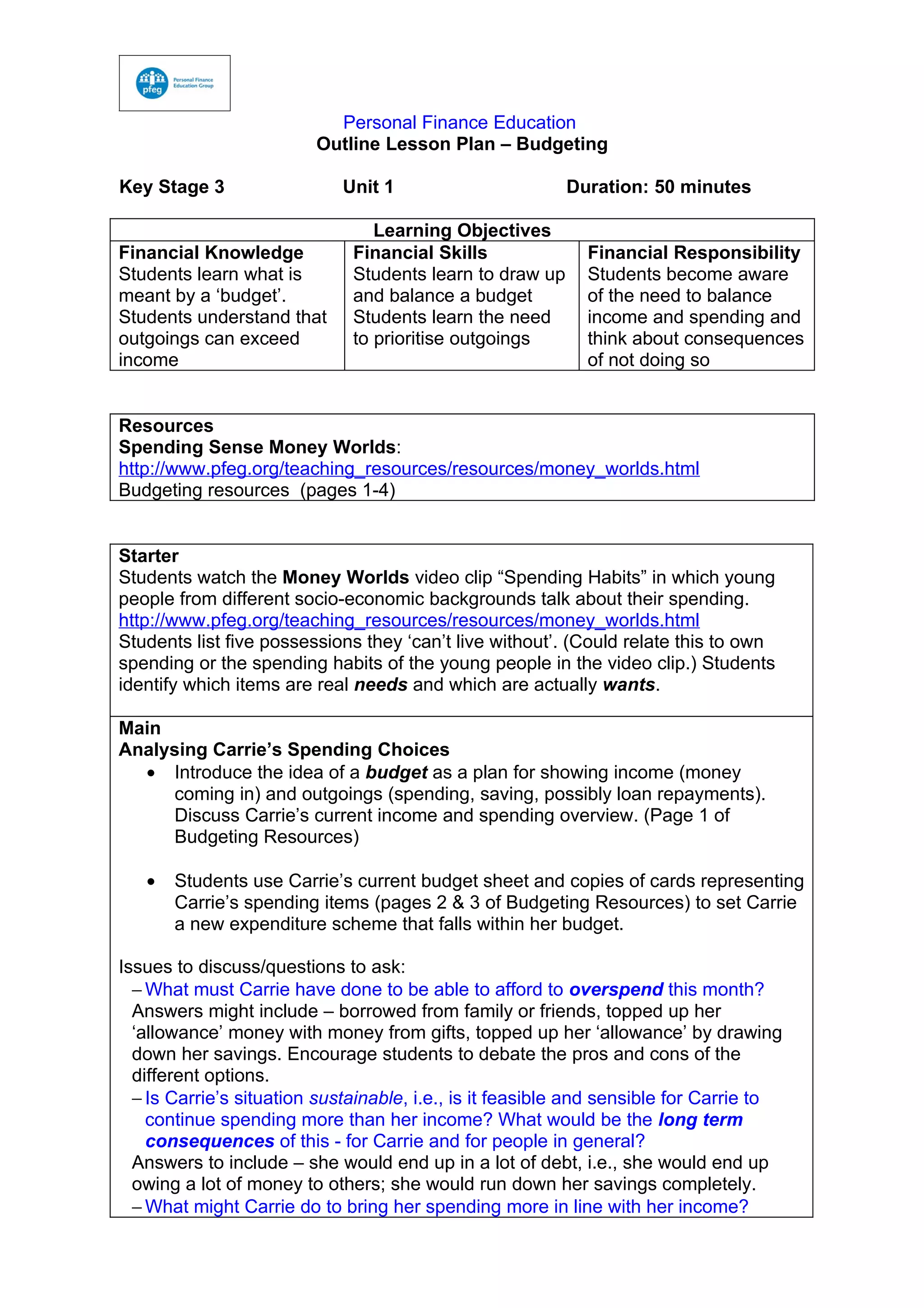 Budgeting plan | PDF