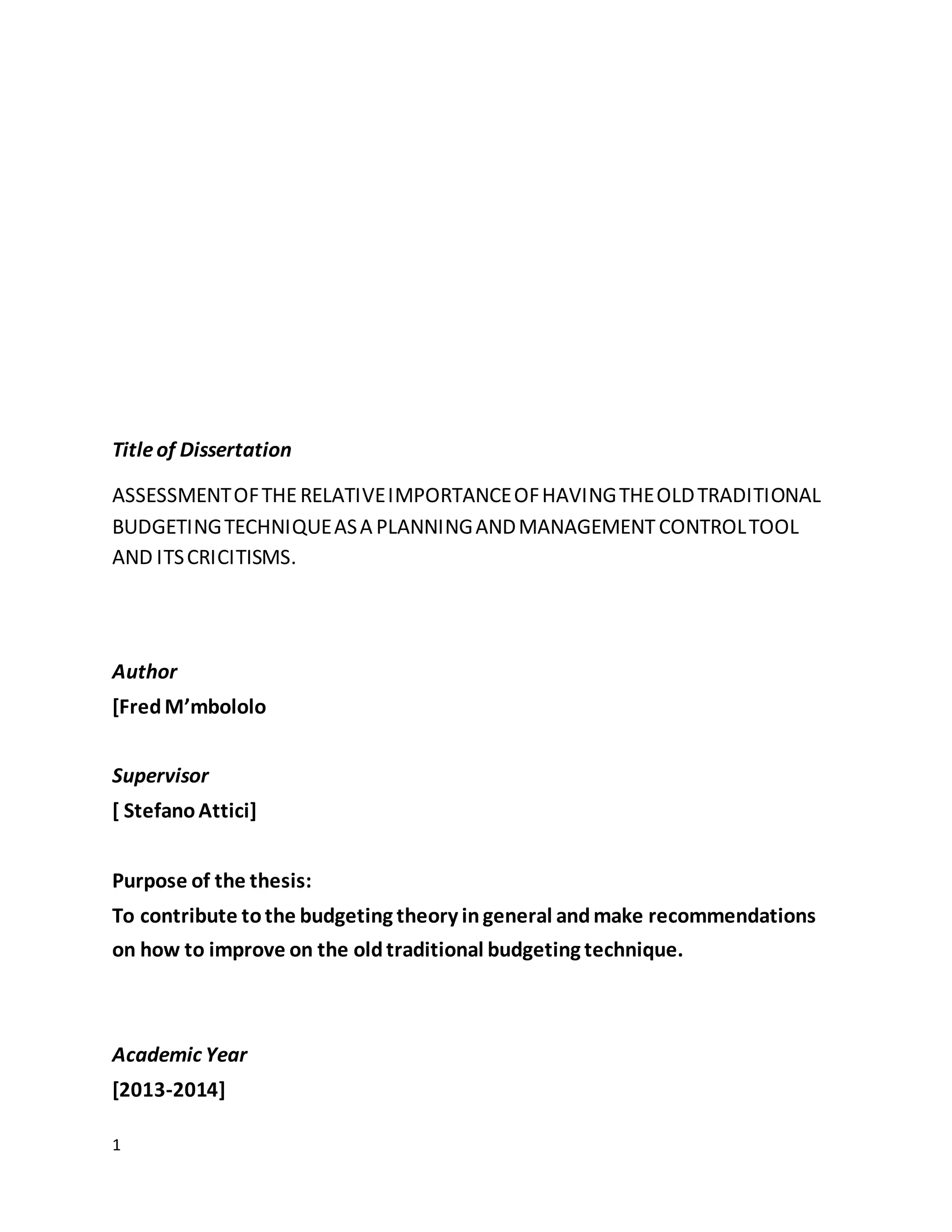 Budgeting thesis | PDF