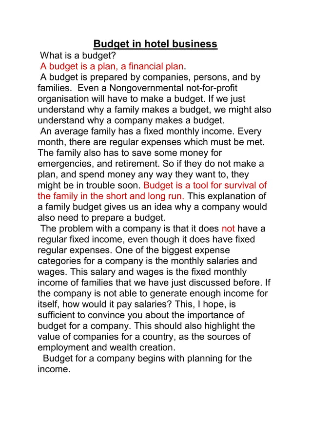 Budget in hotels an overview | PDF | Business Accounting & Finance ...