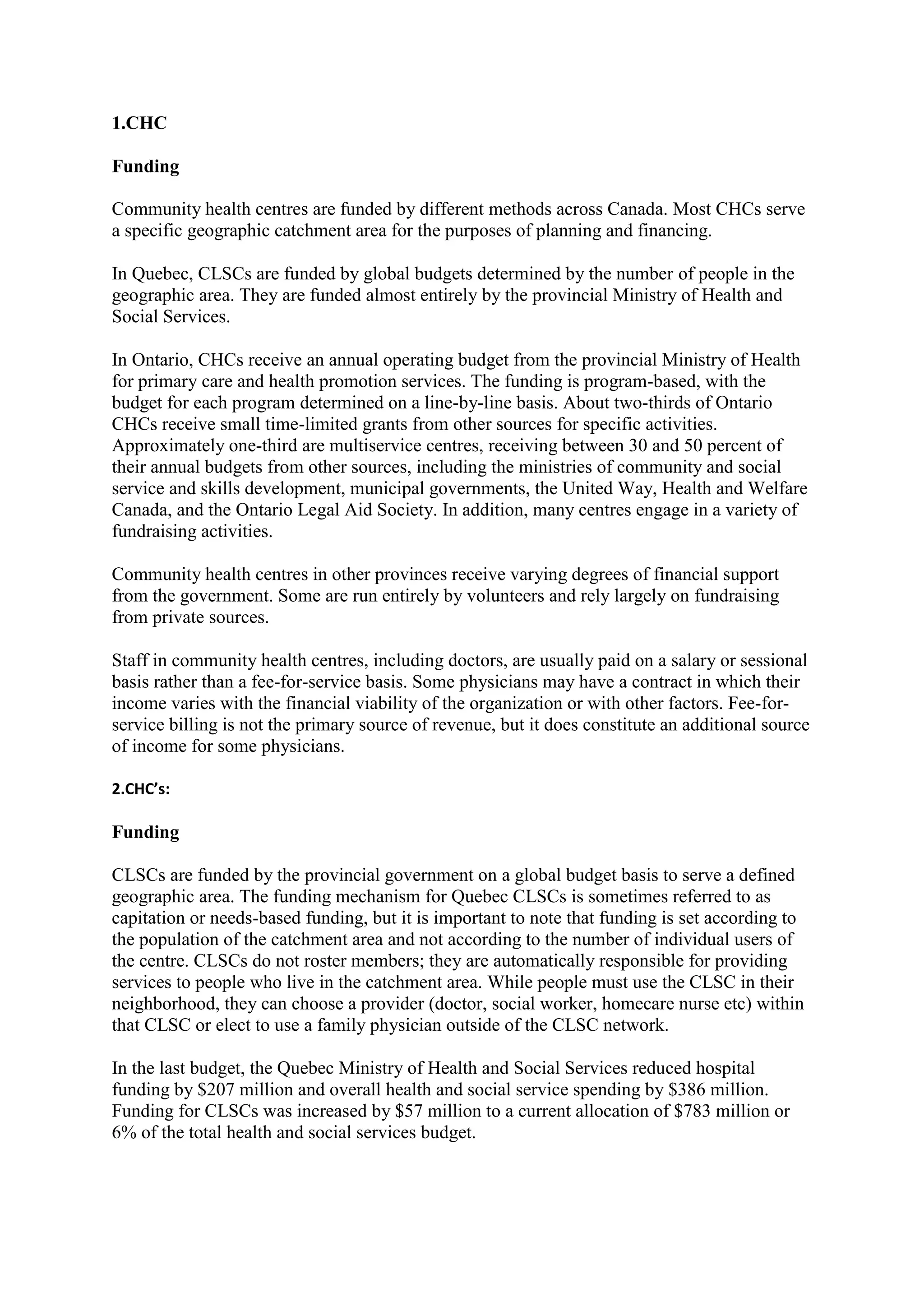 Budgetting of chc | PDF