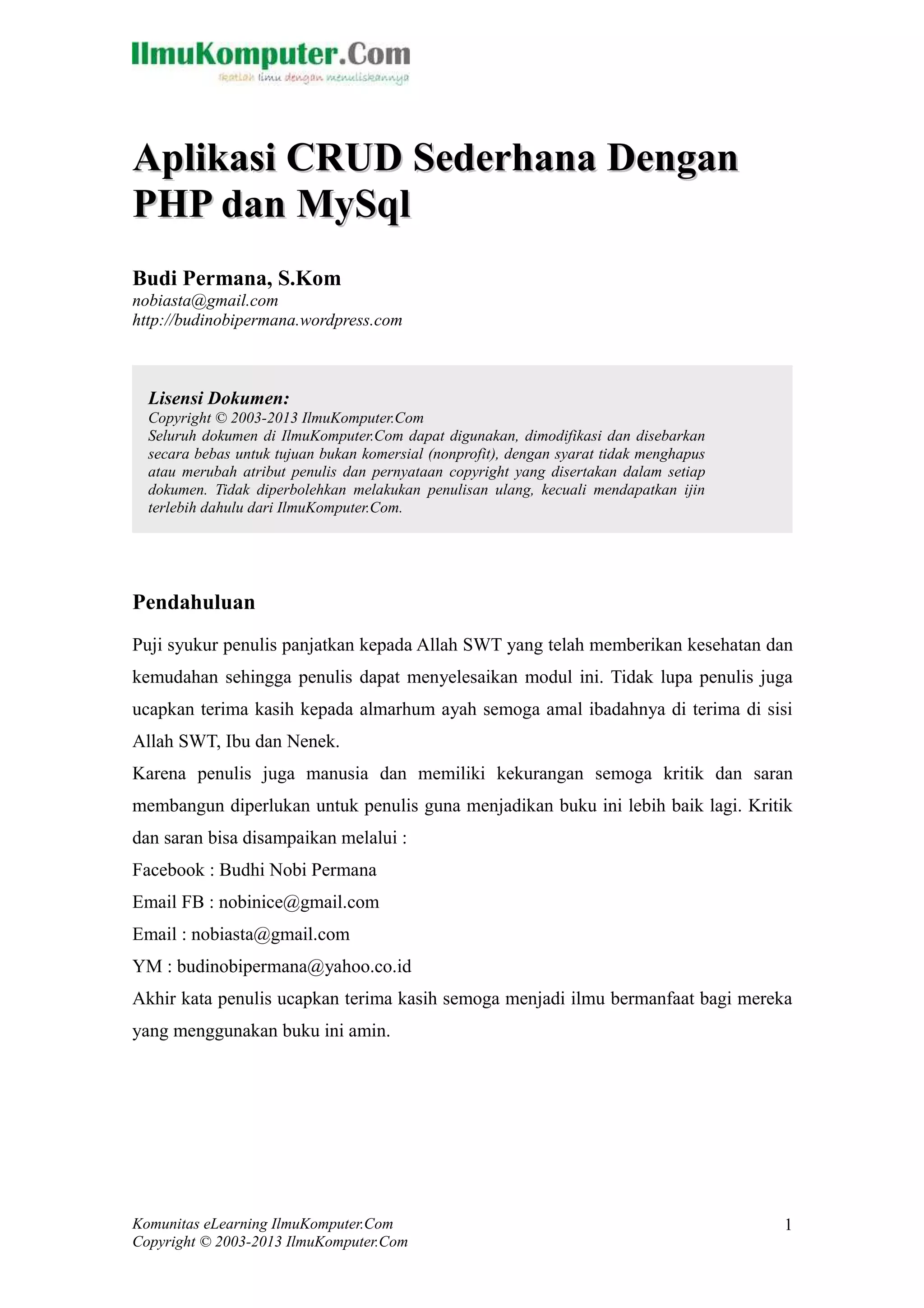 Budi aplikasi-crud-sederhana-dengan-php-dan-my sql-libre | PDF