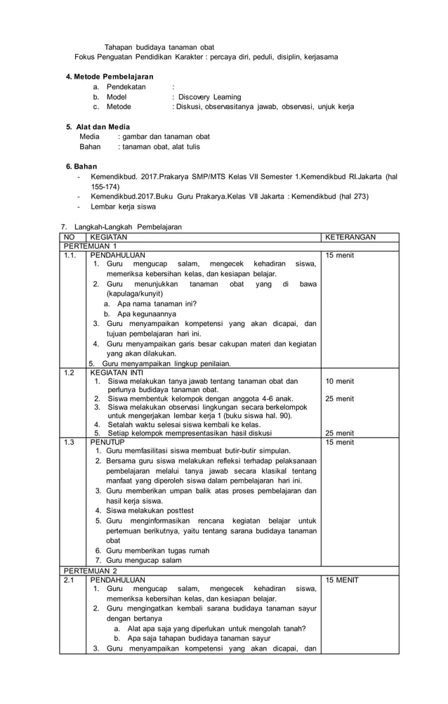 RPP prakarya budidaya kelas vii semester 2 | DOCX
