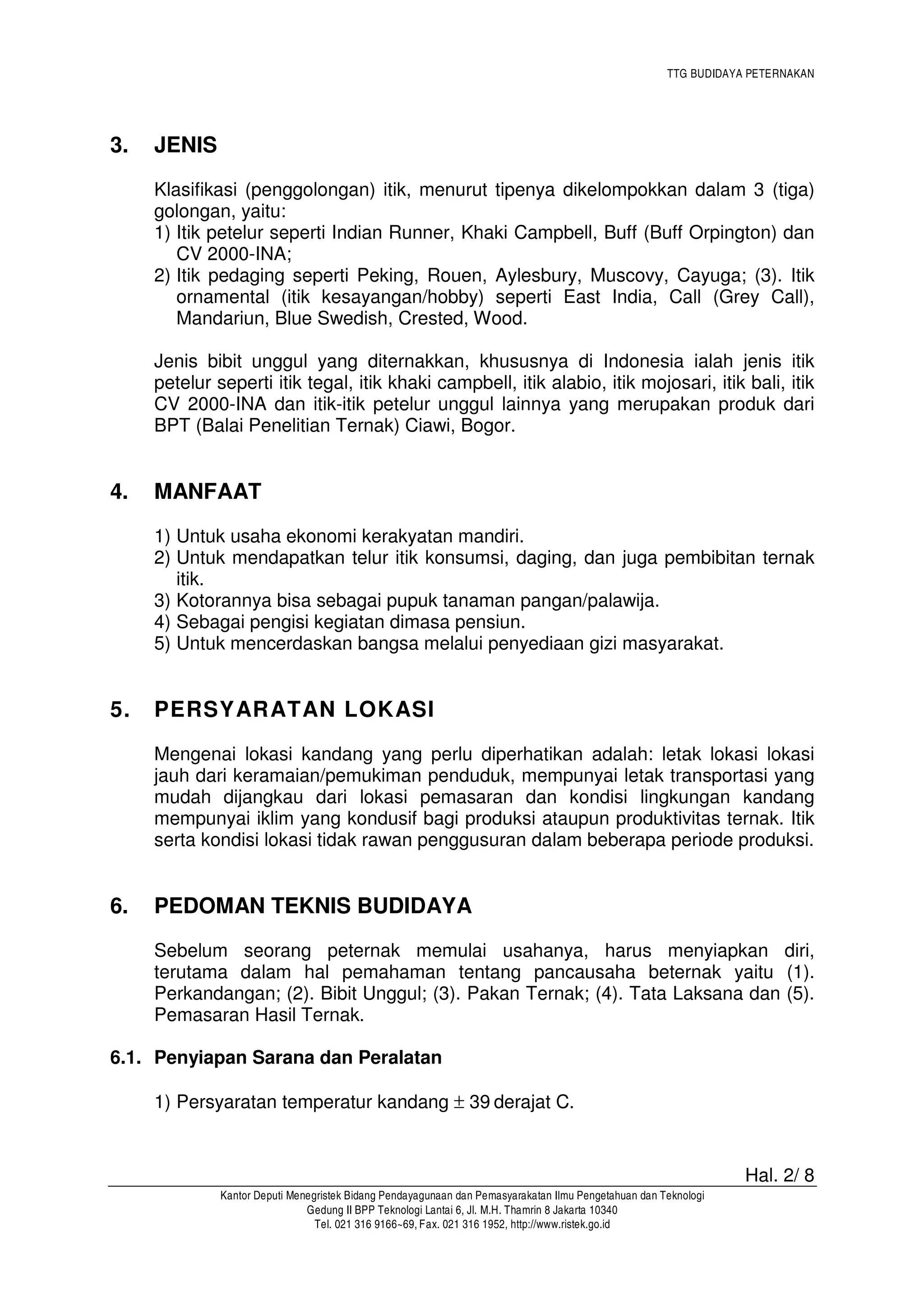 Pedoman Budidaya itik | PDF
