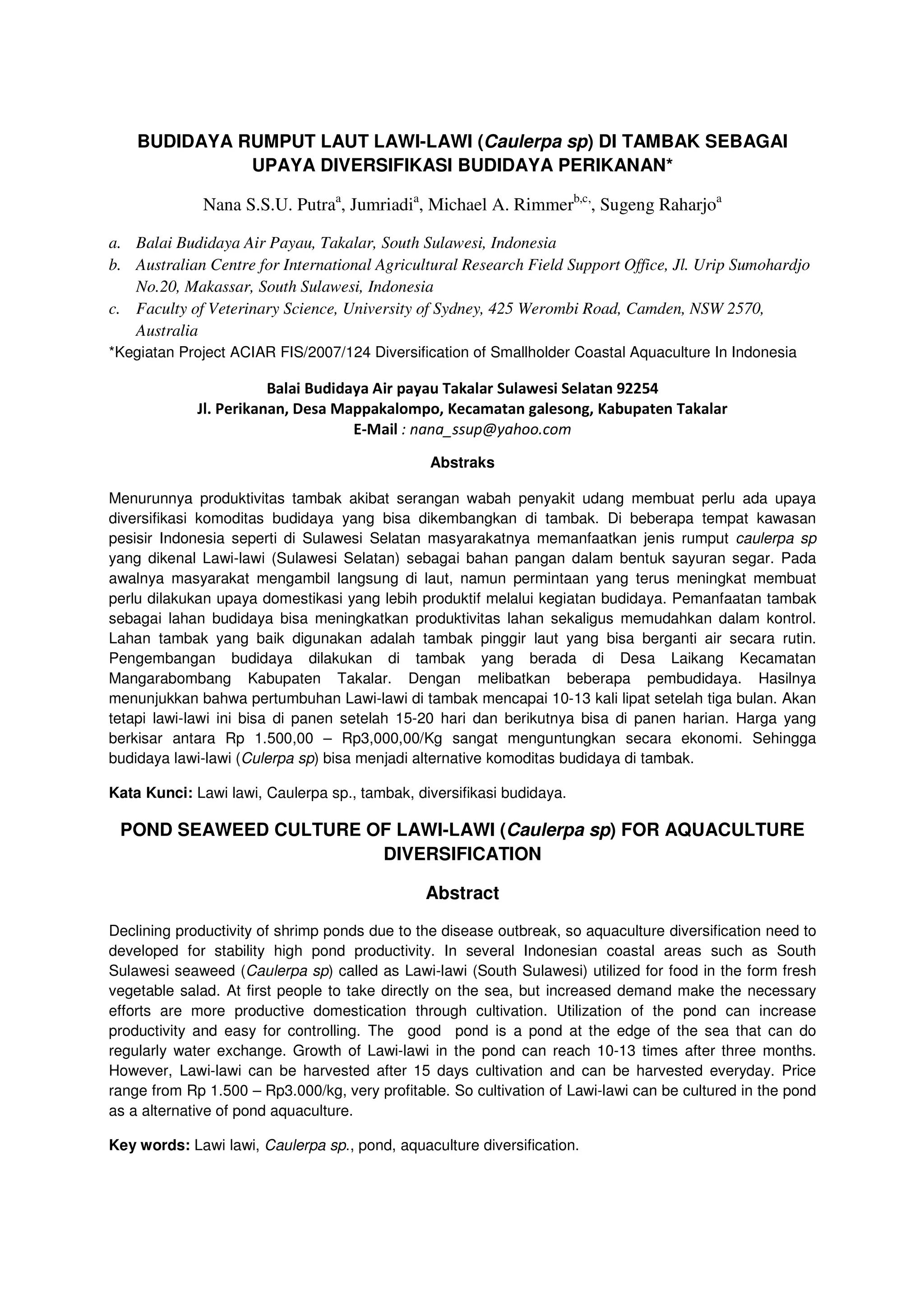 Budidaya lawi lawi di tambak | PDF