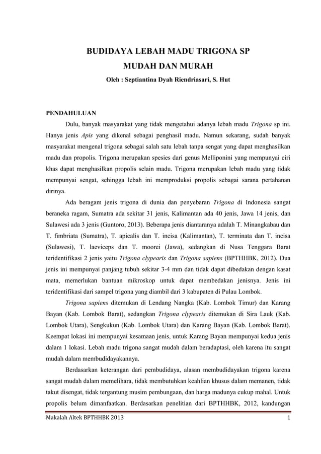 Budidaya lebah madu_trigona_sp | PDF