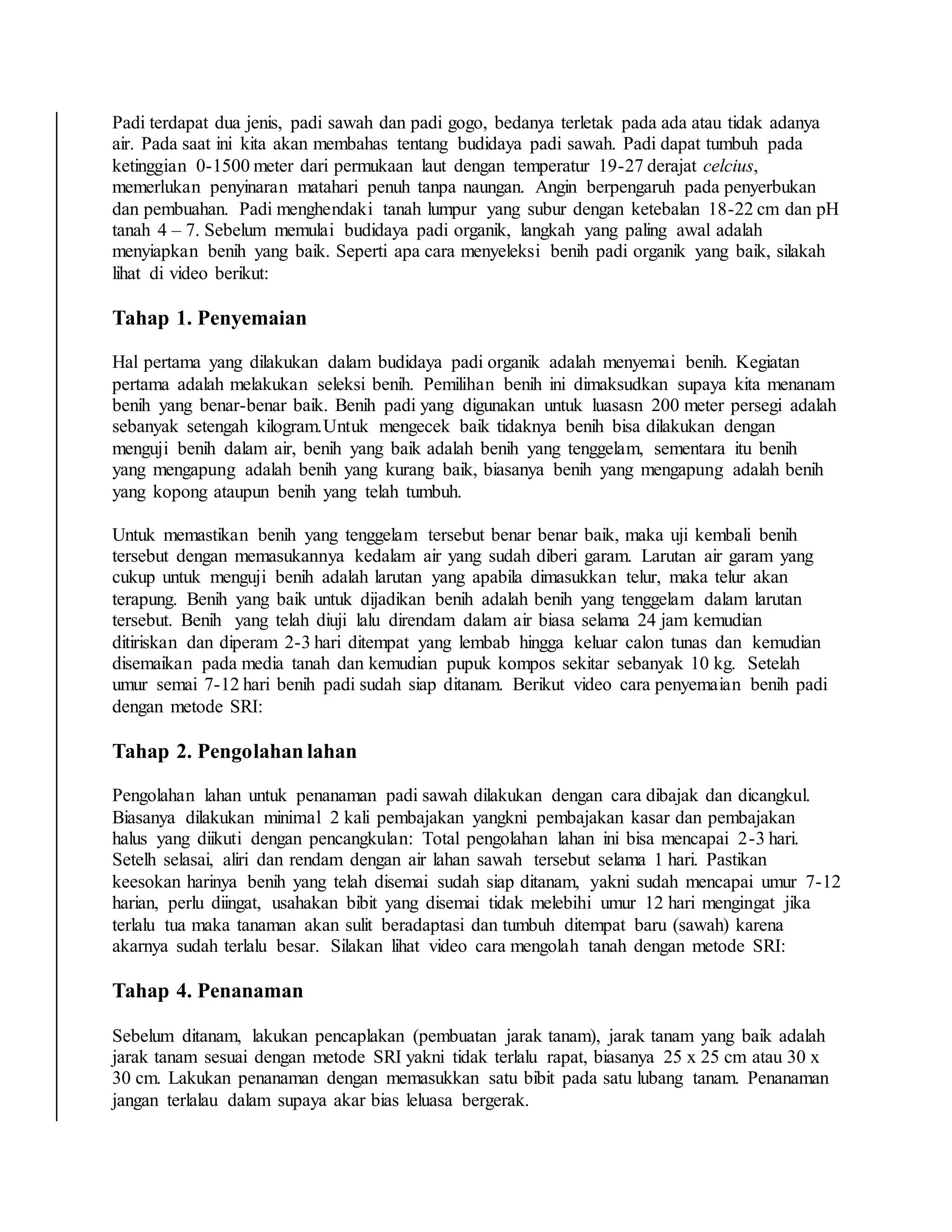 Budidaya padi organik dengan sistem sri | DOCX
