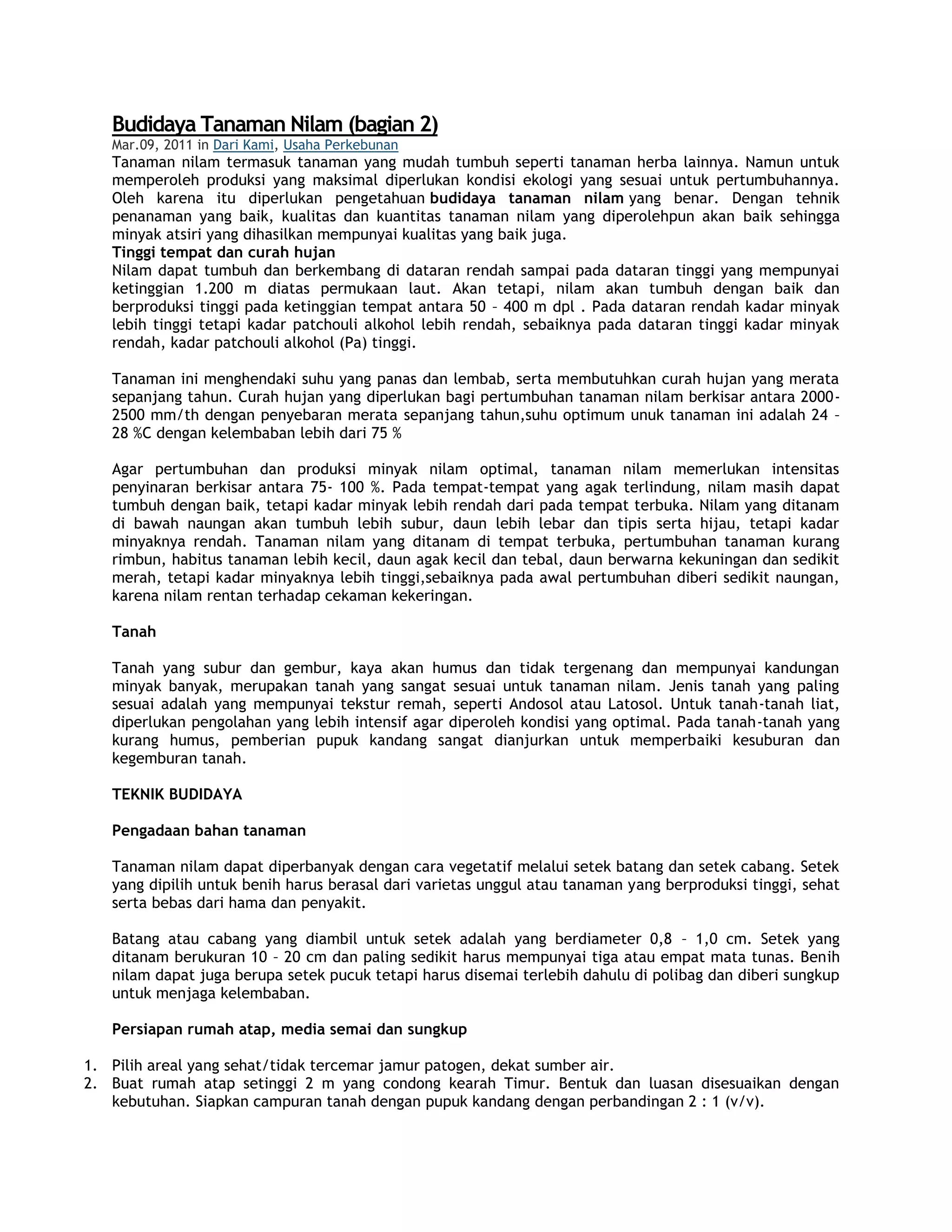 Budidaya tanaman nilam | DOCX