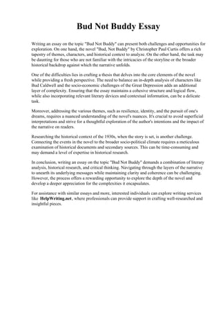 Bud Not Buddy Essay | PDF