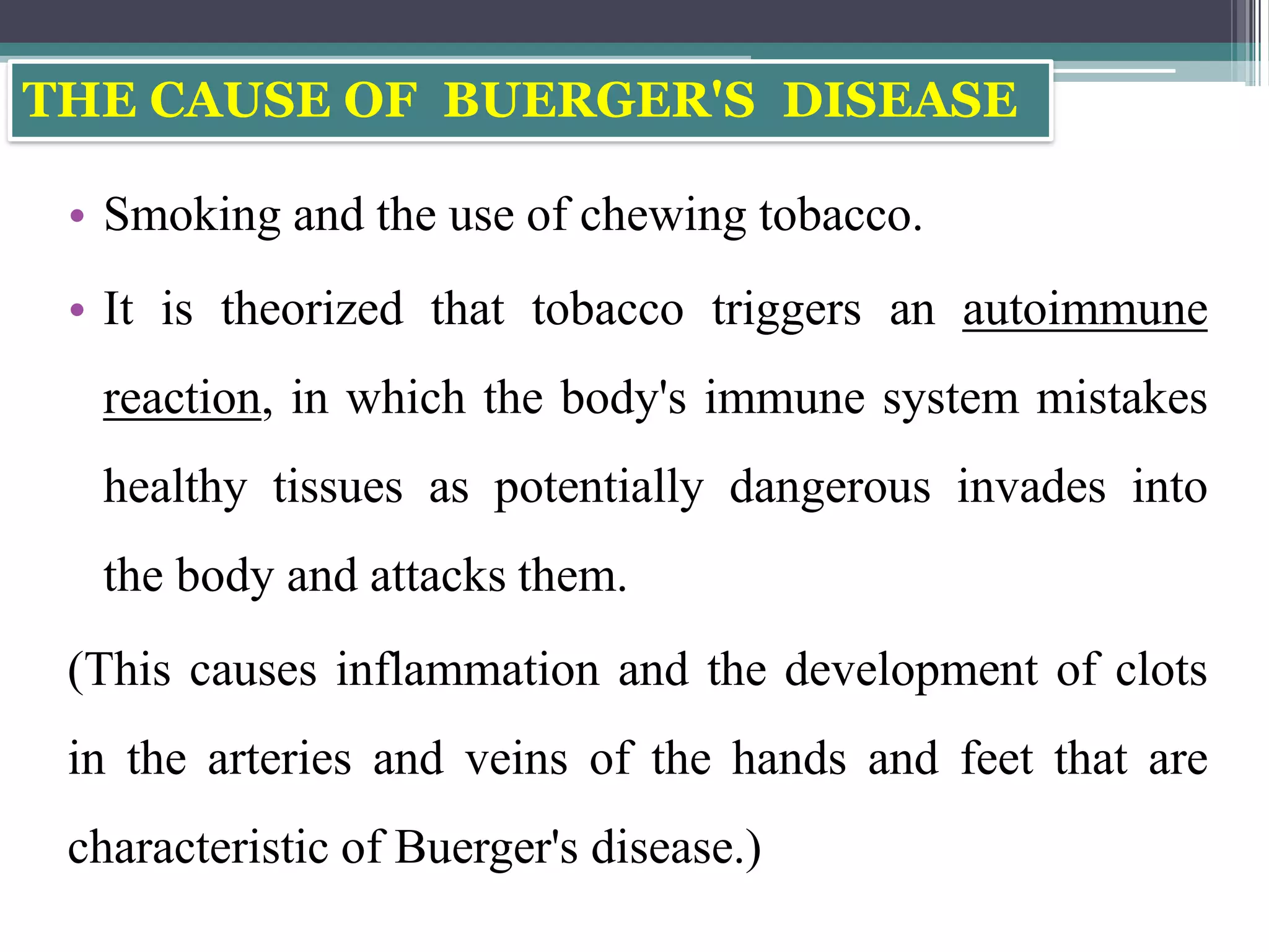 Buerger's disease | PPTX | Blood Disorders | Diseases and Conditions
