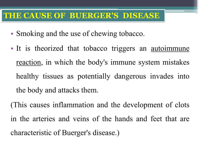 Buerger's disease | PPTX | Blood Disorders | Diseases and Conditions