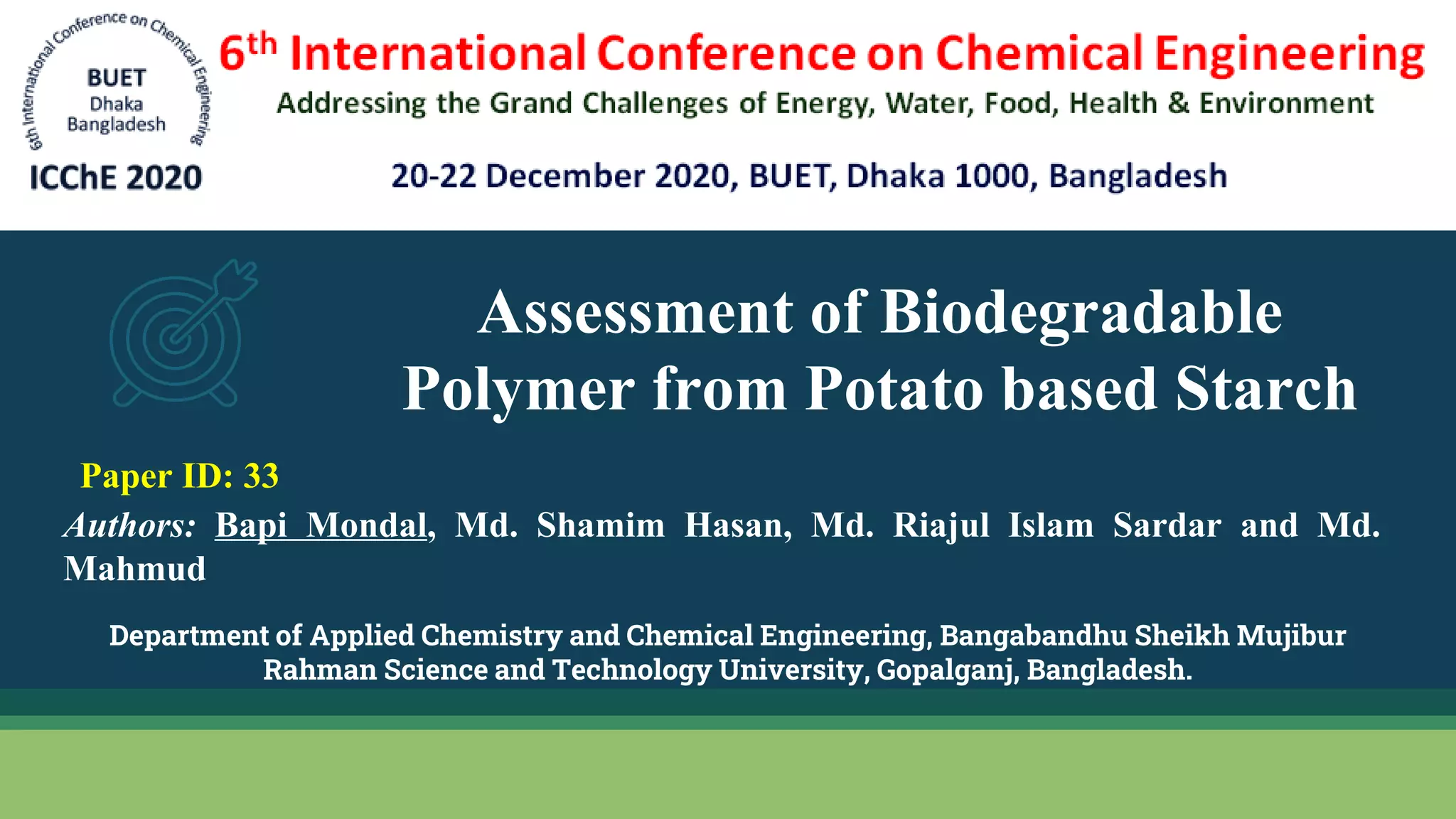 Assesment of Biodegradable Polymer from Potato based starch. | PPT