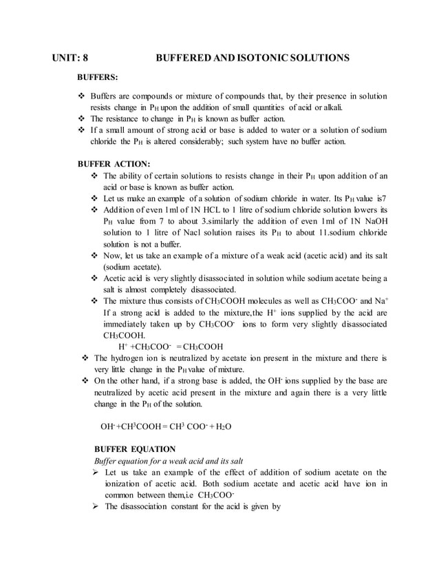 Buffer and Isotonic Solution | PDF