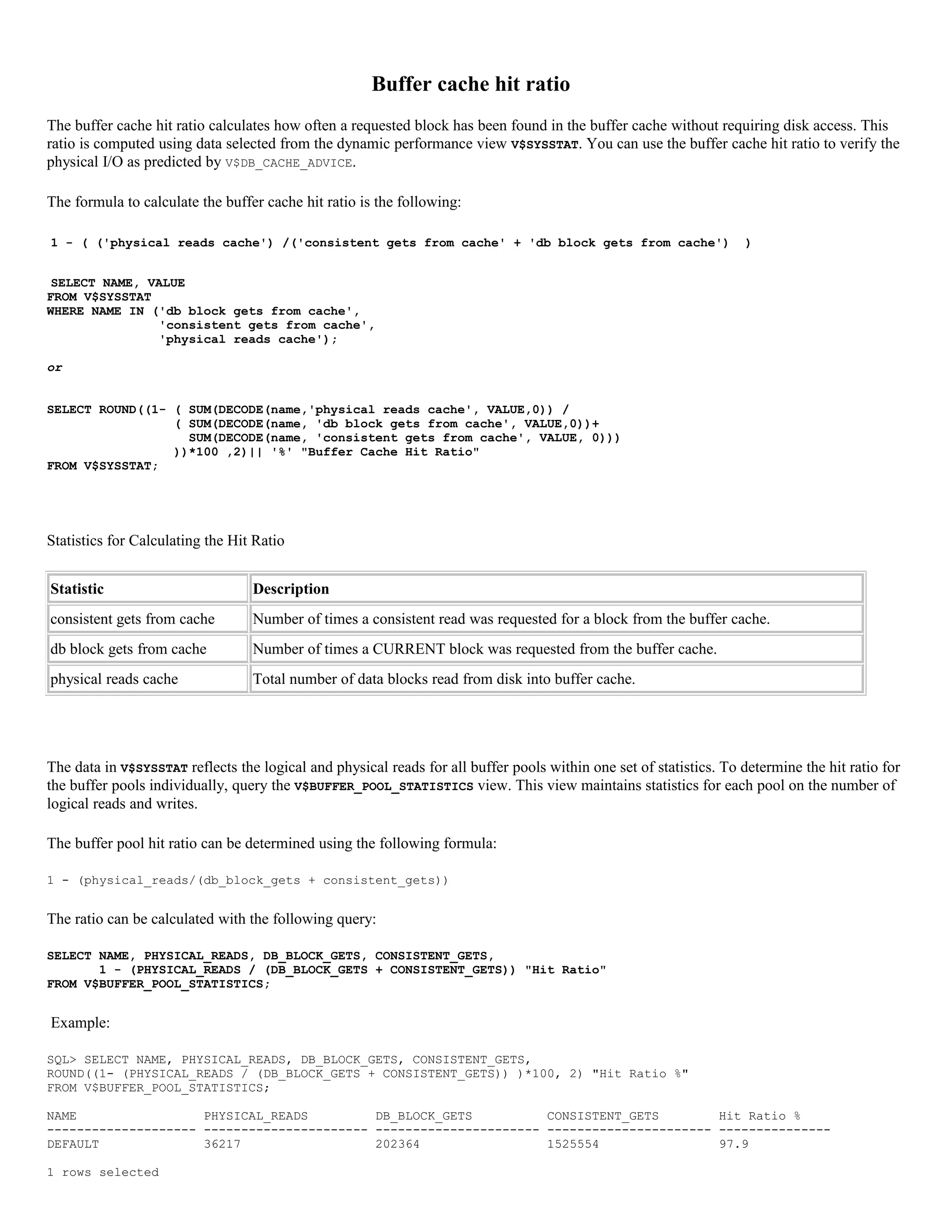 Buffer cache hit ratio | PDF Buffer cache hit ratio | PDF