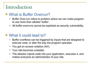 Buffer OverFlow | PPT | Programming Languages | Computing