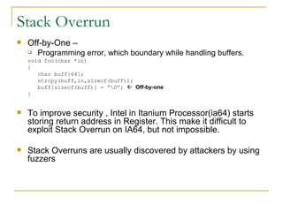 Buffer OverFlow | PPT | Programming Languages | Computing