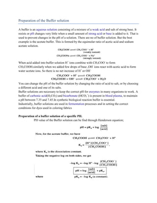 Buffer pre. | DOCX | Chemistry | Science