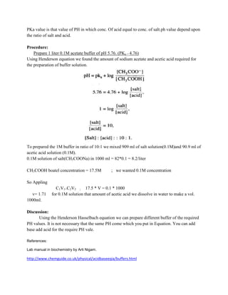 Buffer pre. | DOCX | Chemistry | Science
