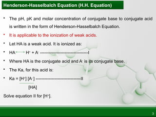 Buffers, Henderson Hasselbalch equation, pH | PPTX