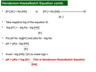 Buffers, Henderson Hasselbalch equation, pH | PPTX