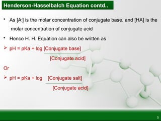 Buffers, Henderson Hasselbalch equation, pH | PPTX