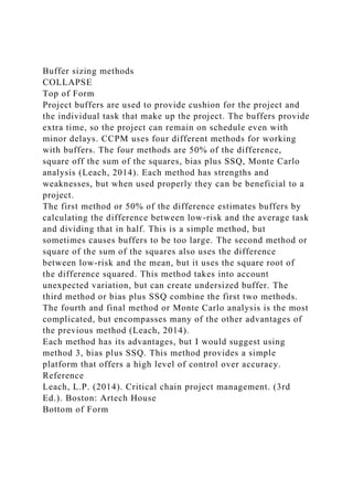 Buffer sizing methodsCOLLAPSETop of FormProject buffers are .docx | Healthcare Industry | Industries