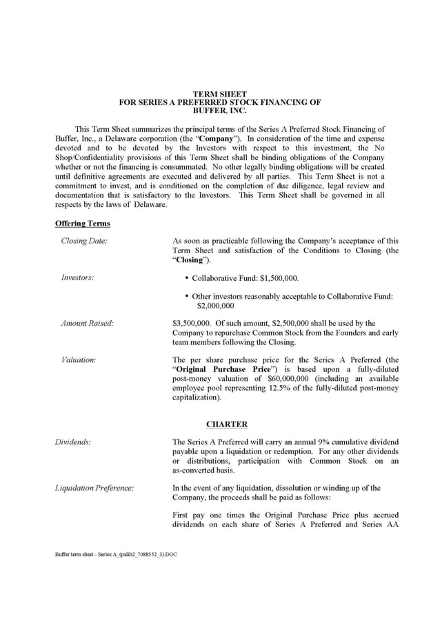 Buffer term sheet | PDF