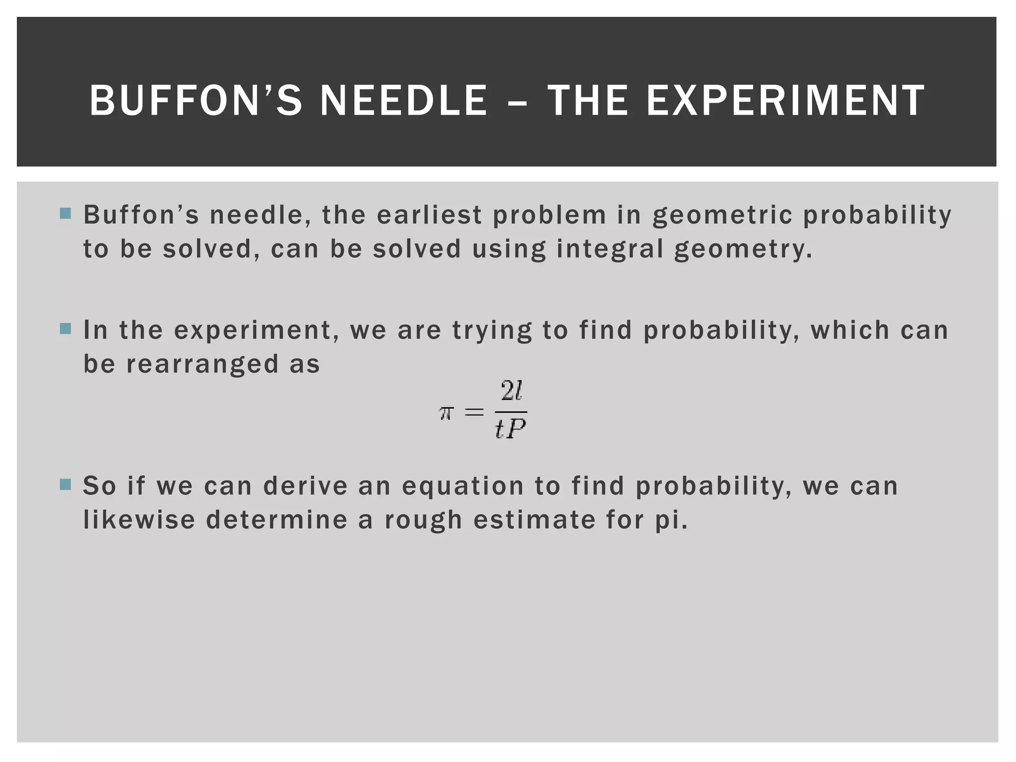 Buffon Needle and the Monte Carlo Method | PPTX