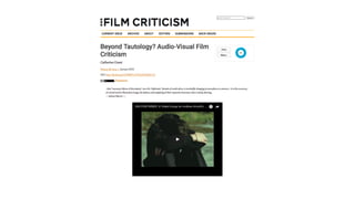 Sensuous Methodologies The Audiovisual Essay in Film & Moving Image ...