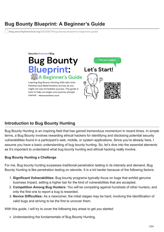 Bug Bounty Blueprint : A Beginner's Guide | PDF | Internet for Beginners | Internet