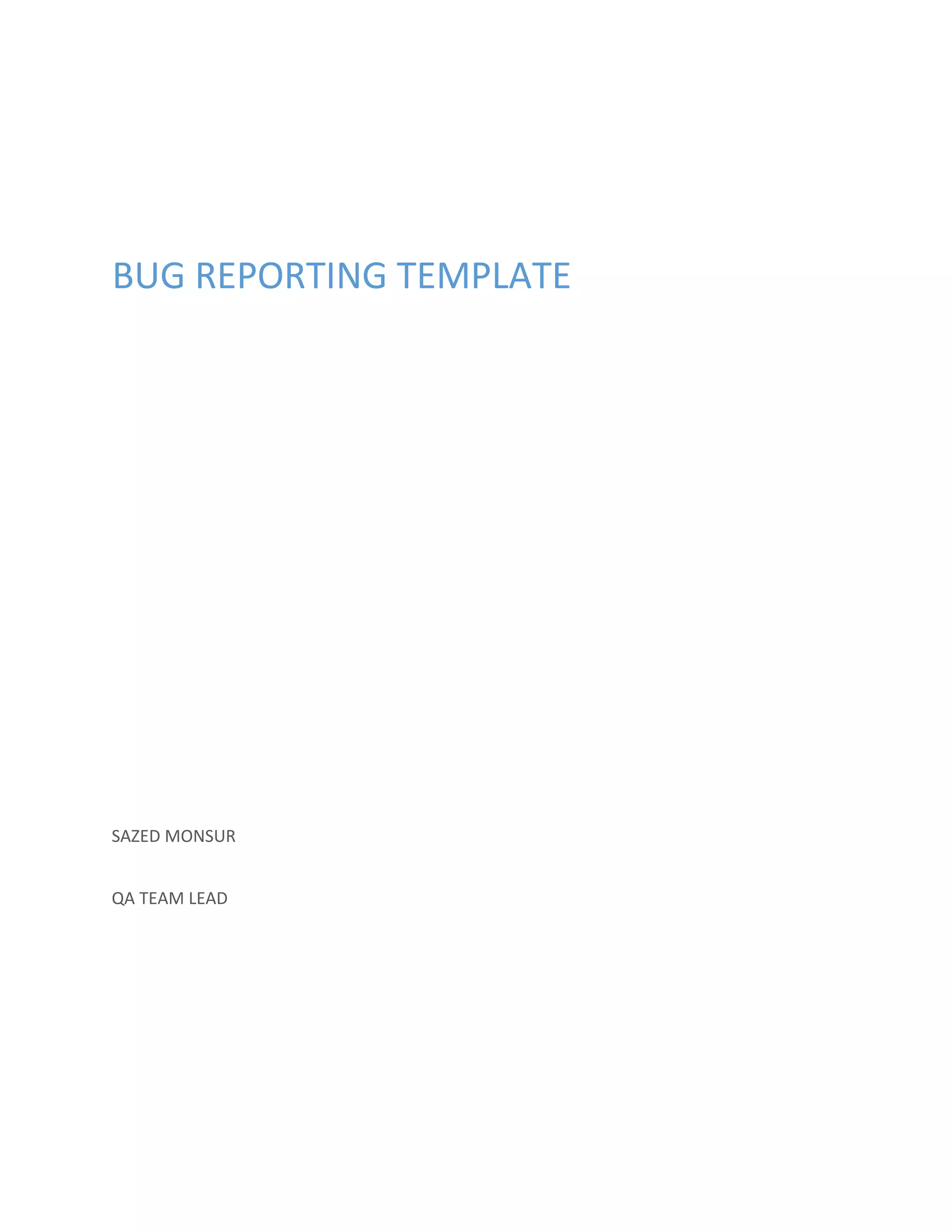 Bug Reporting Template | PDF