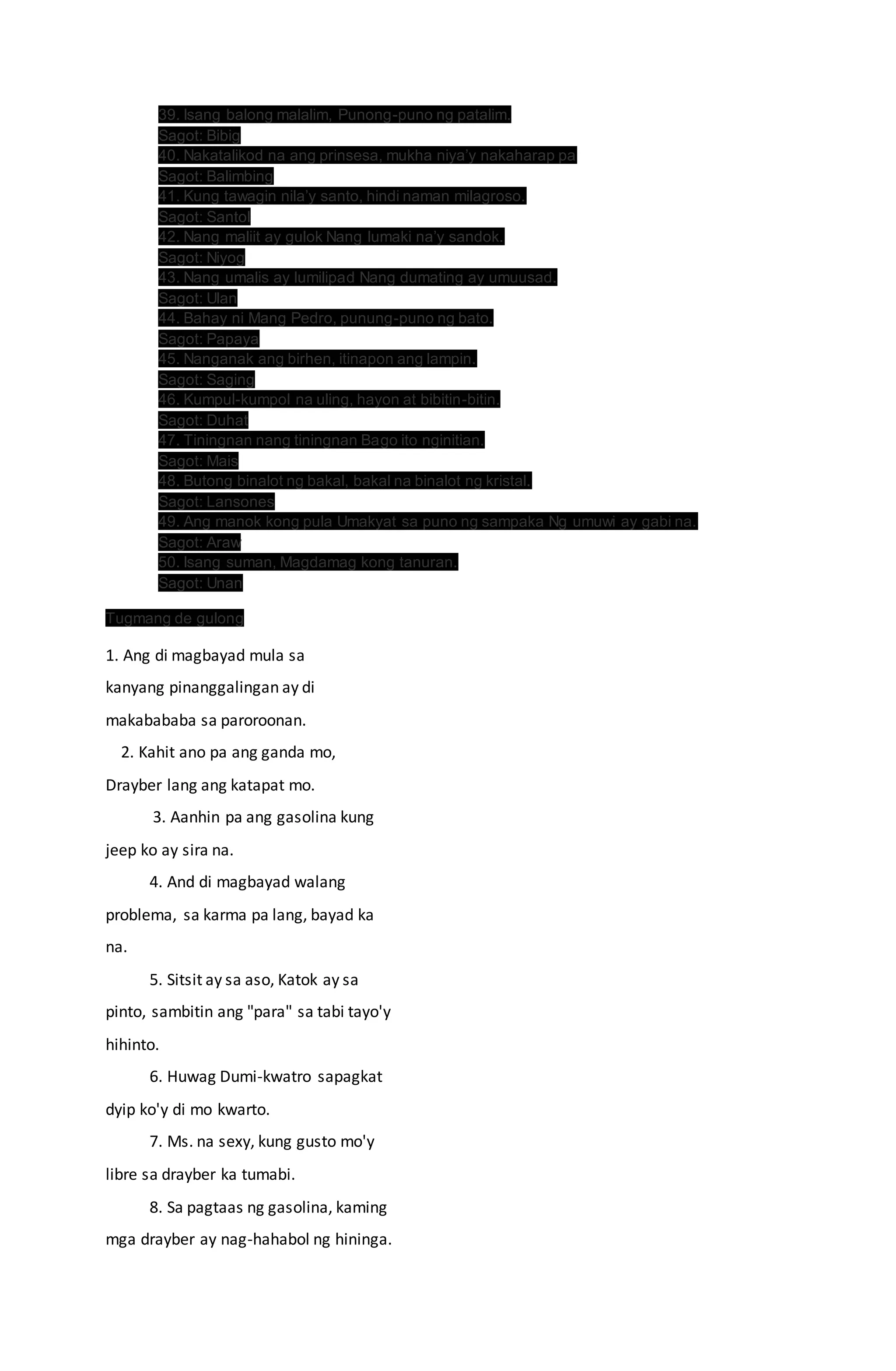 Bugtong,tugmang de gulong | DOCX