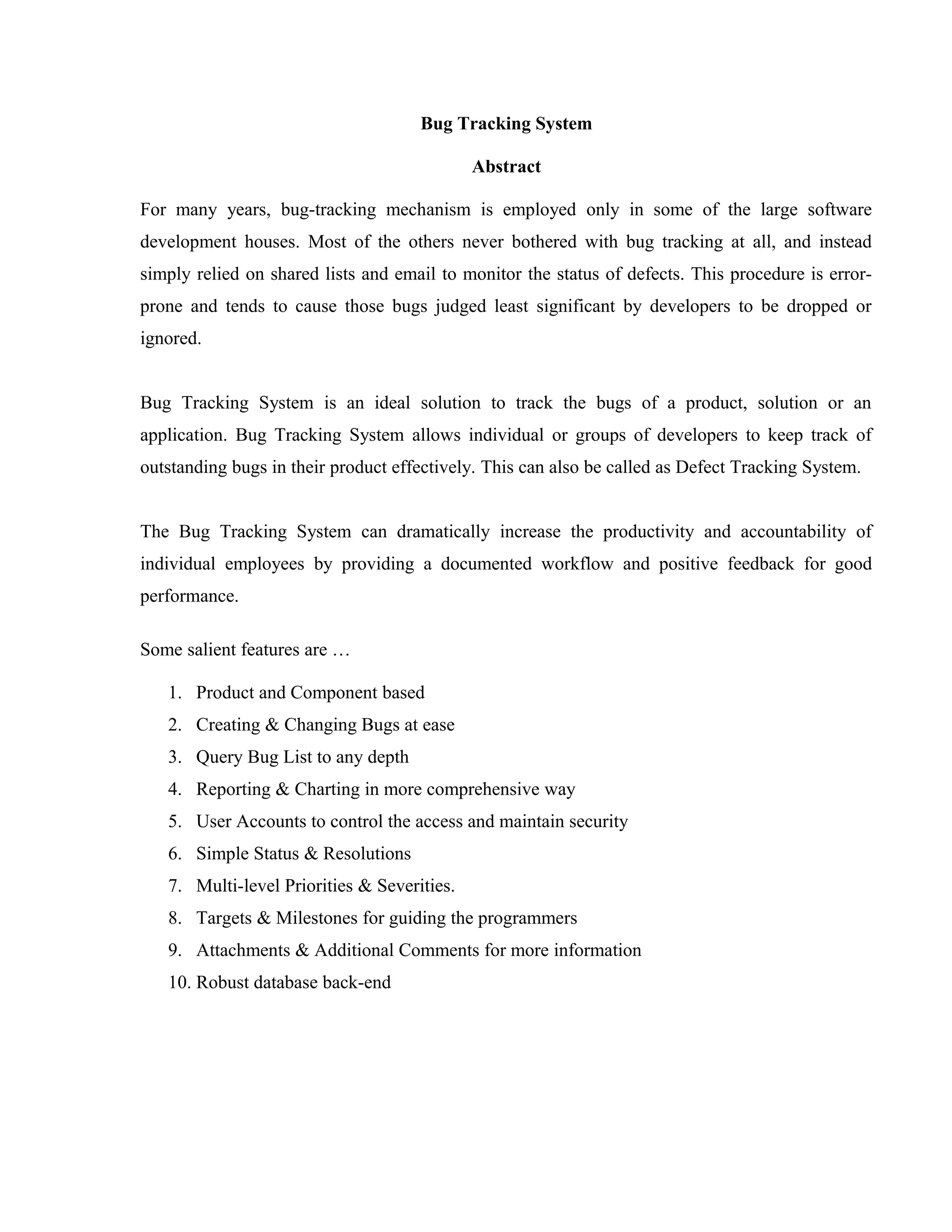 Bug tracking system(synopsis) | DOC