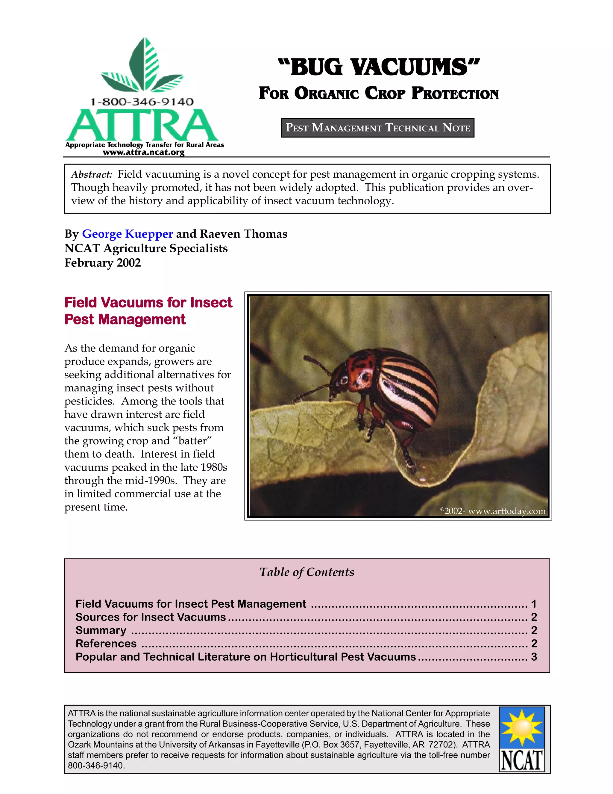 Bug Vacuums for Organic Crop Protection | PDF