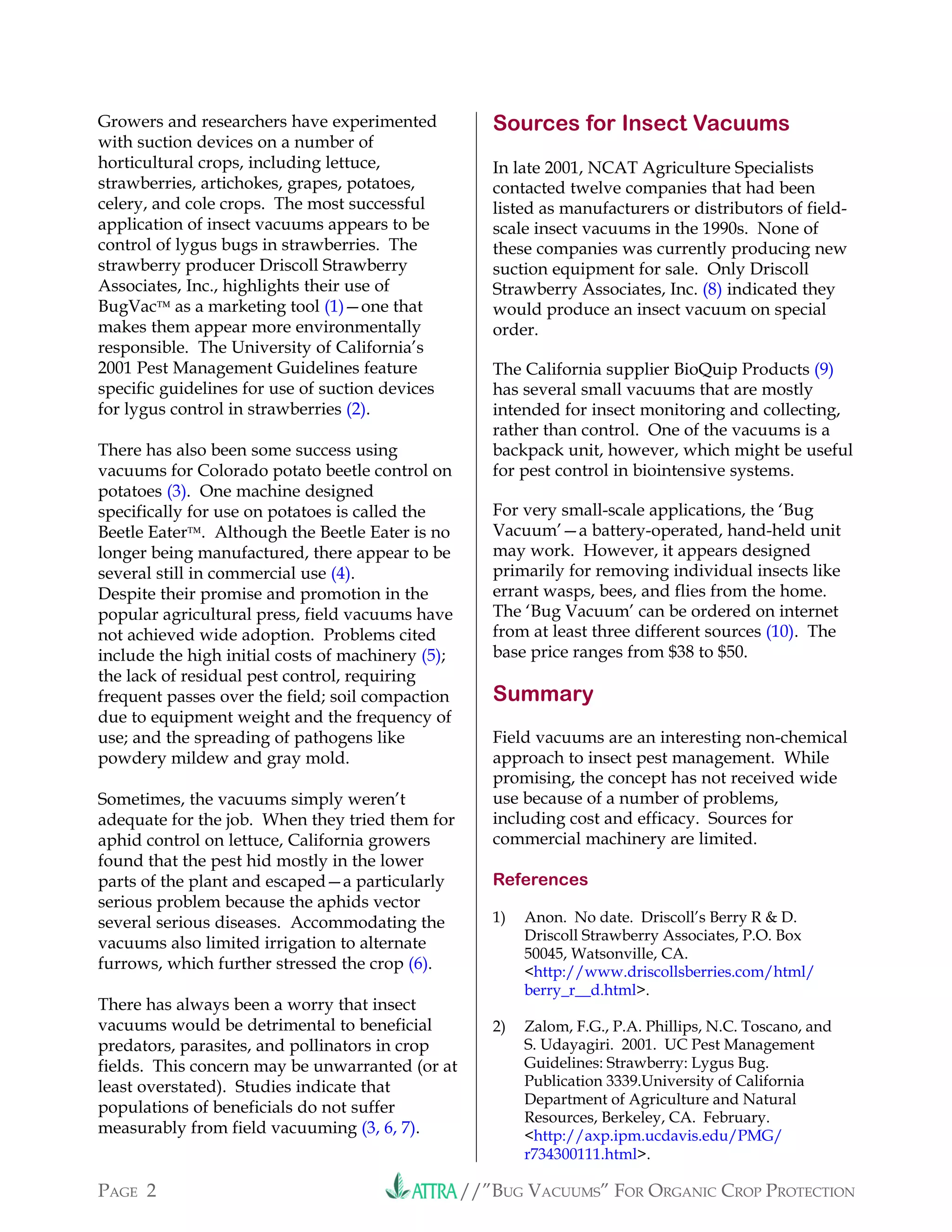 Bug Vacuums for Organic Crop Protection | PDF